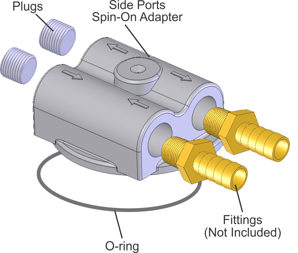Dual Side Ports Spin On Adapter with 1/2″ NPT Ports and 3/4″-16 Filter ...